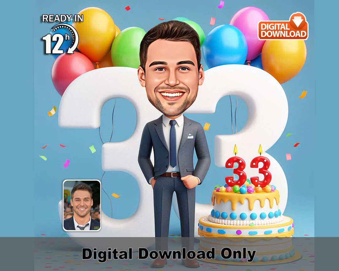 PERSONALIZED 33th BIRTHDAY Extra Special Day Caricature Photo to ...