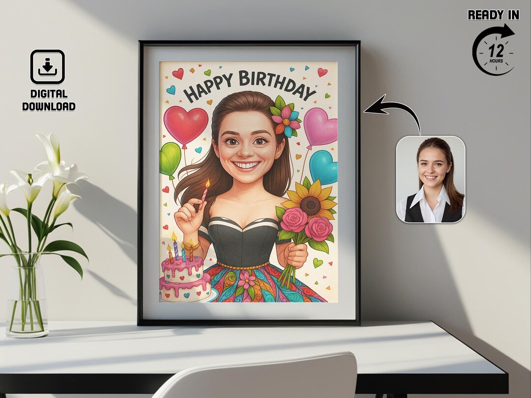 Custom Birthday Caricature Portrait: Personalized Digital Art (digital ...
