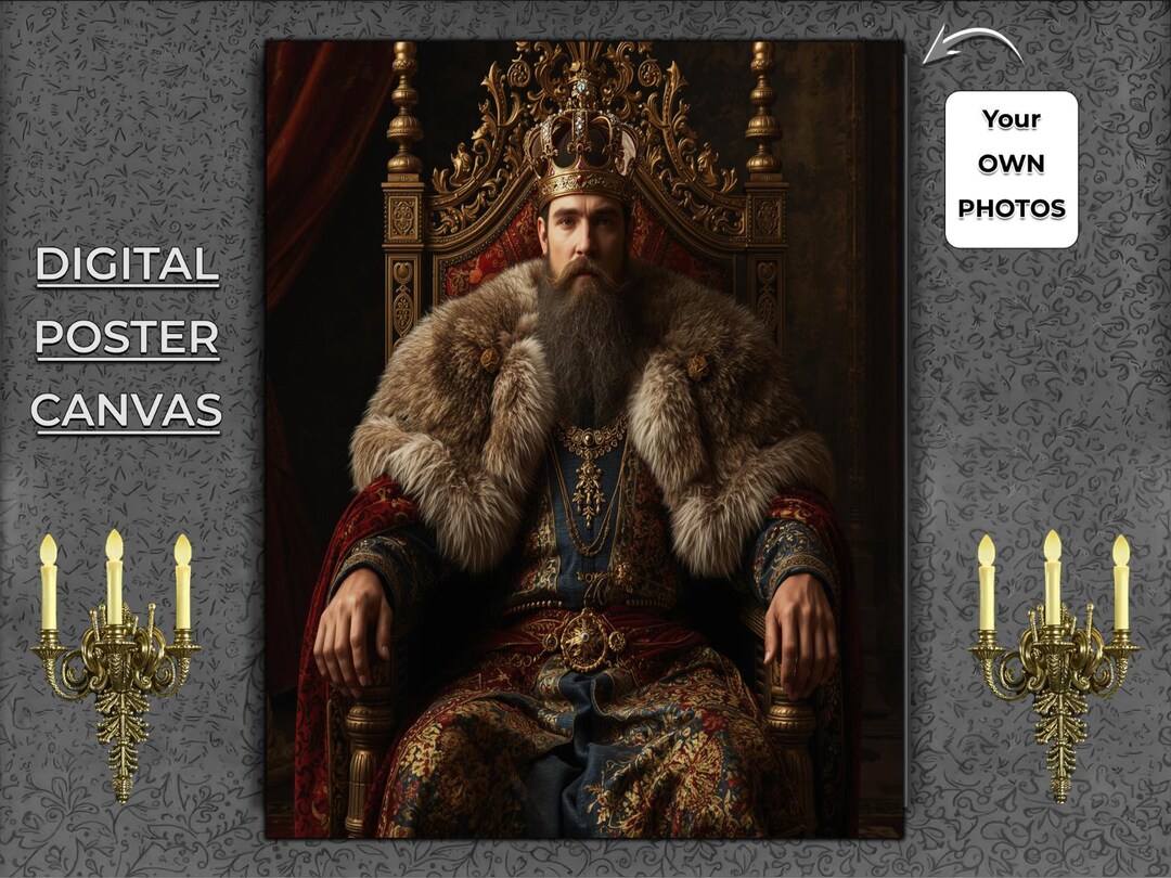 Custom Royal King Portrait, Regal Renaissance Canvas, Personalized Gift ...