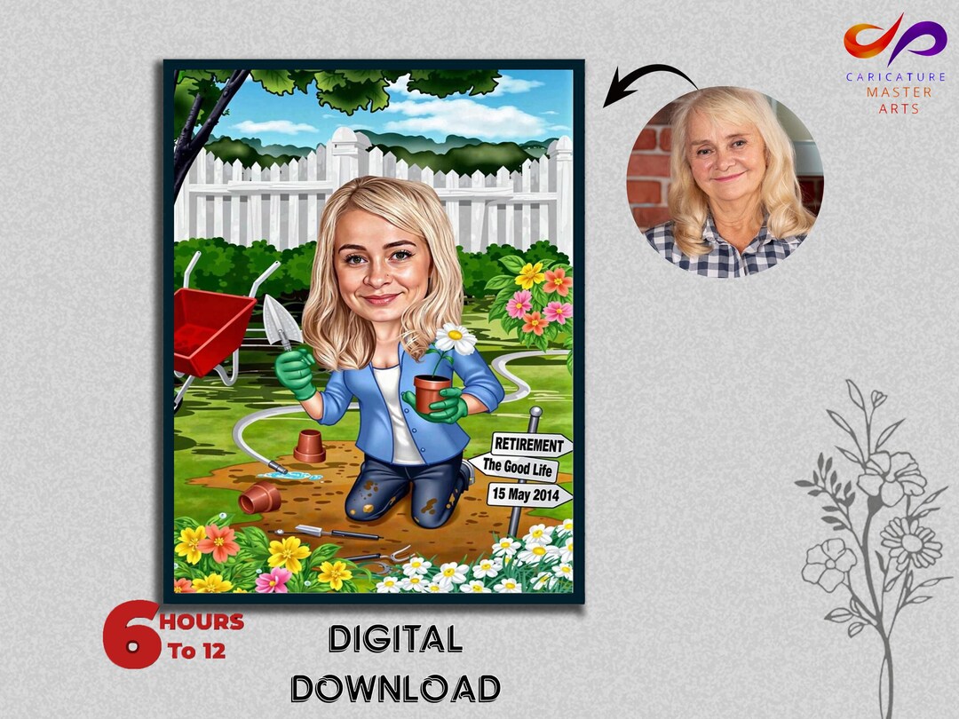 Personalized Female Gardner Caricature of Funny Ladies Planting Planter ...
