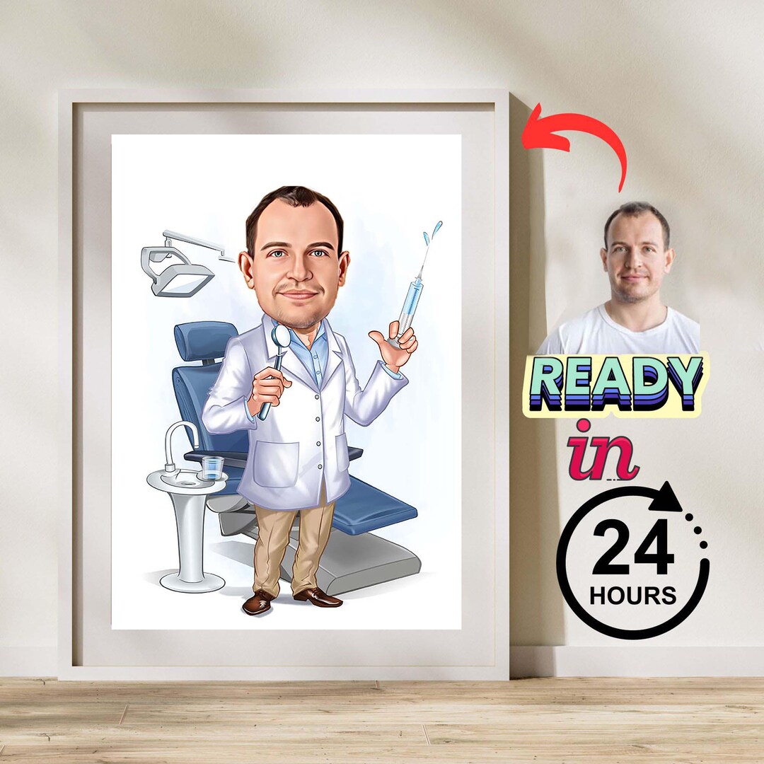 Custom Male Dentist Cartoon Portrait, Dentist Portrait, Gift for ...