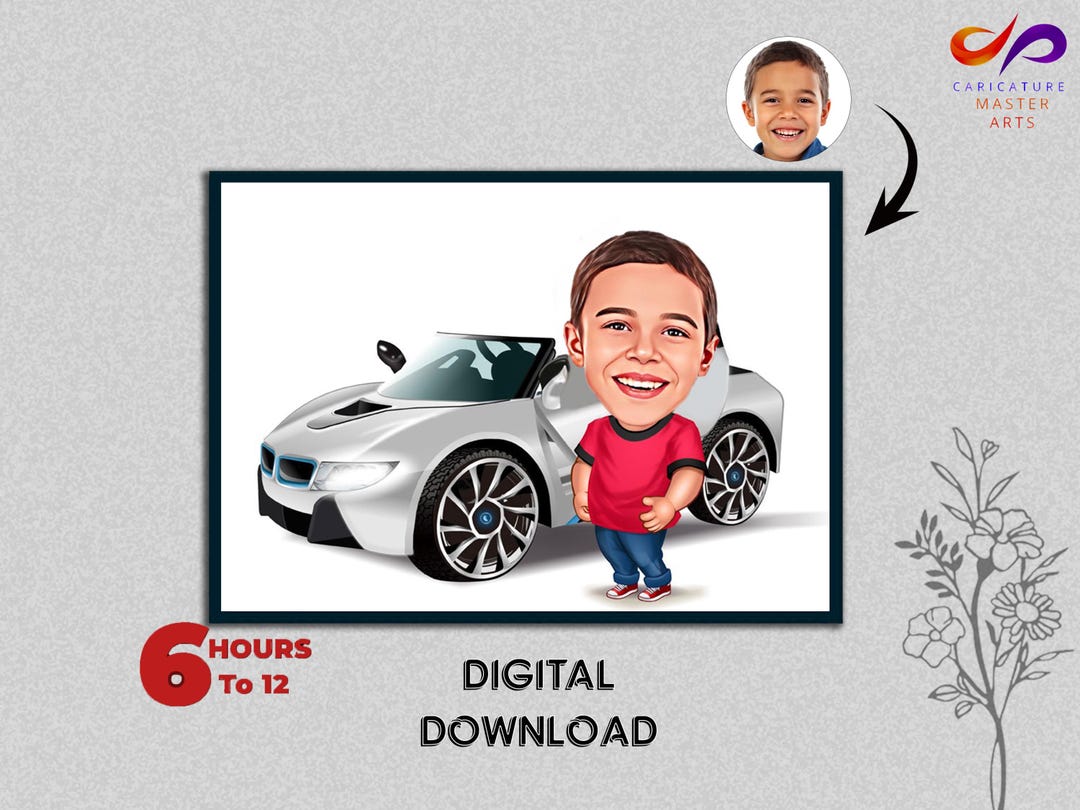 Kids Boys Funny Caricature Portrait of Car Racer Driver Rider Racing ...