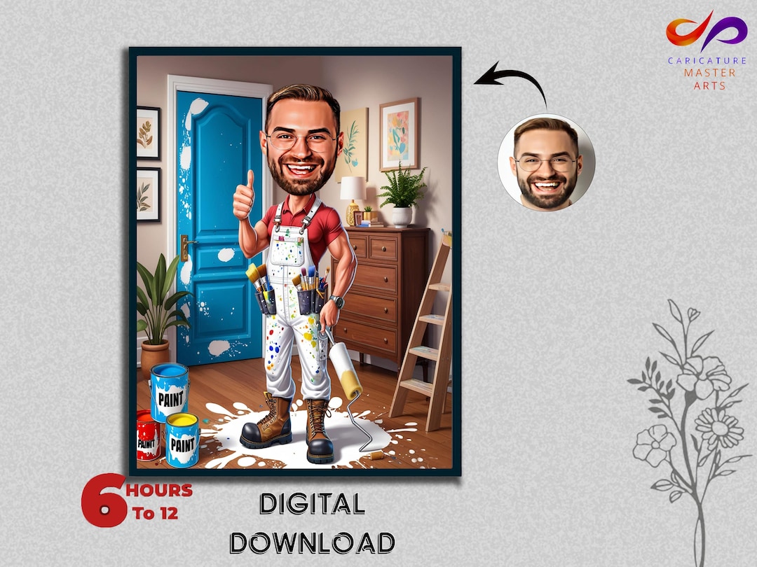 Custom Male Wall Painter Caricature of Artist Outdoor Canvas Designer ...