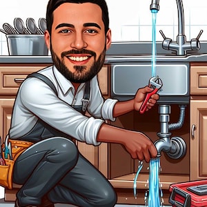 PLUMBING Pro Caricature Personalized Artwork Celebrating Skilled ...