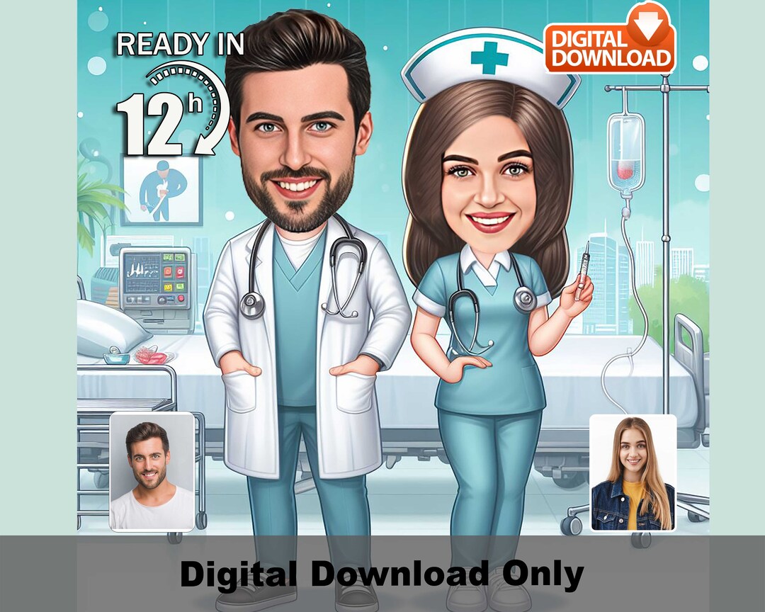 Custom COUPLE DOCTOR Caricature Cartoon Portrait Women in Medicine ...