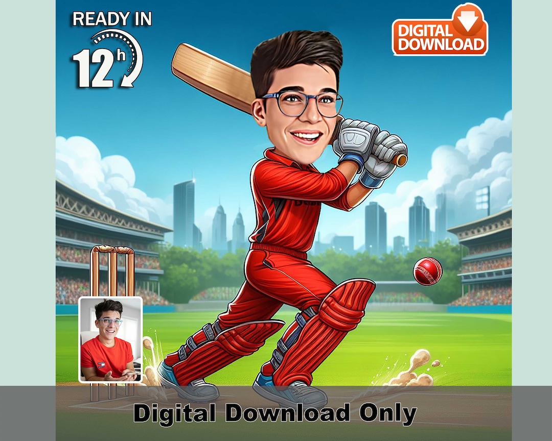 DYNAMIC Caricature CRICKET Cartoon Drawing From Photo Picture Male ...