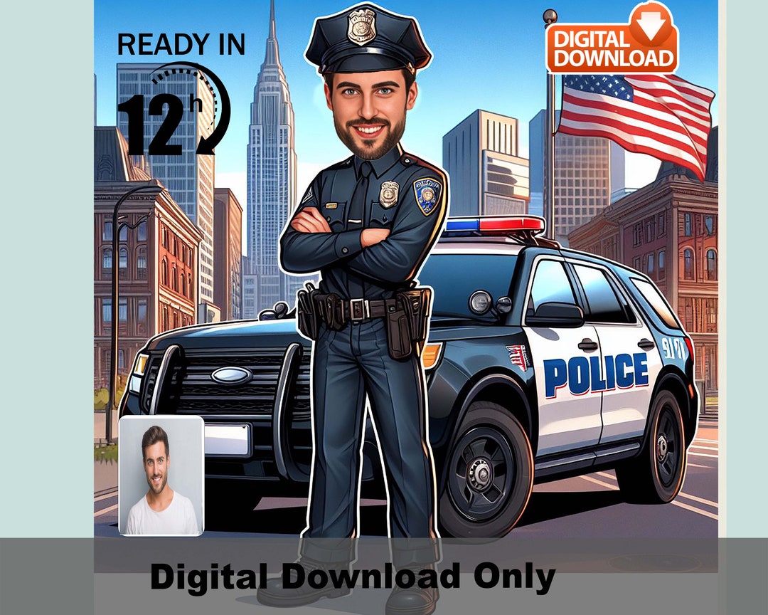 CUSTOM CARICATURE Police Officer Gifts Cartoon Drawing Form Photo ...