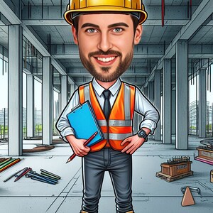 Civil Engineer Caricature, Photo to Cartoon, Construction Worker ...