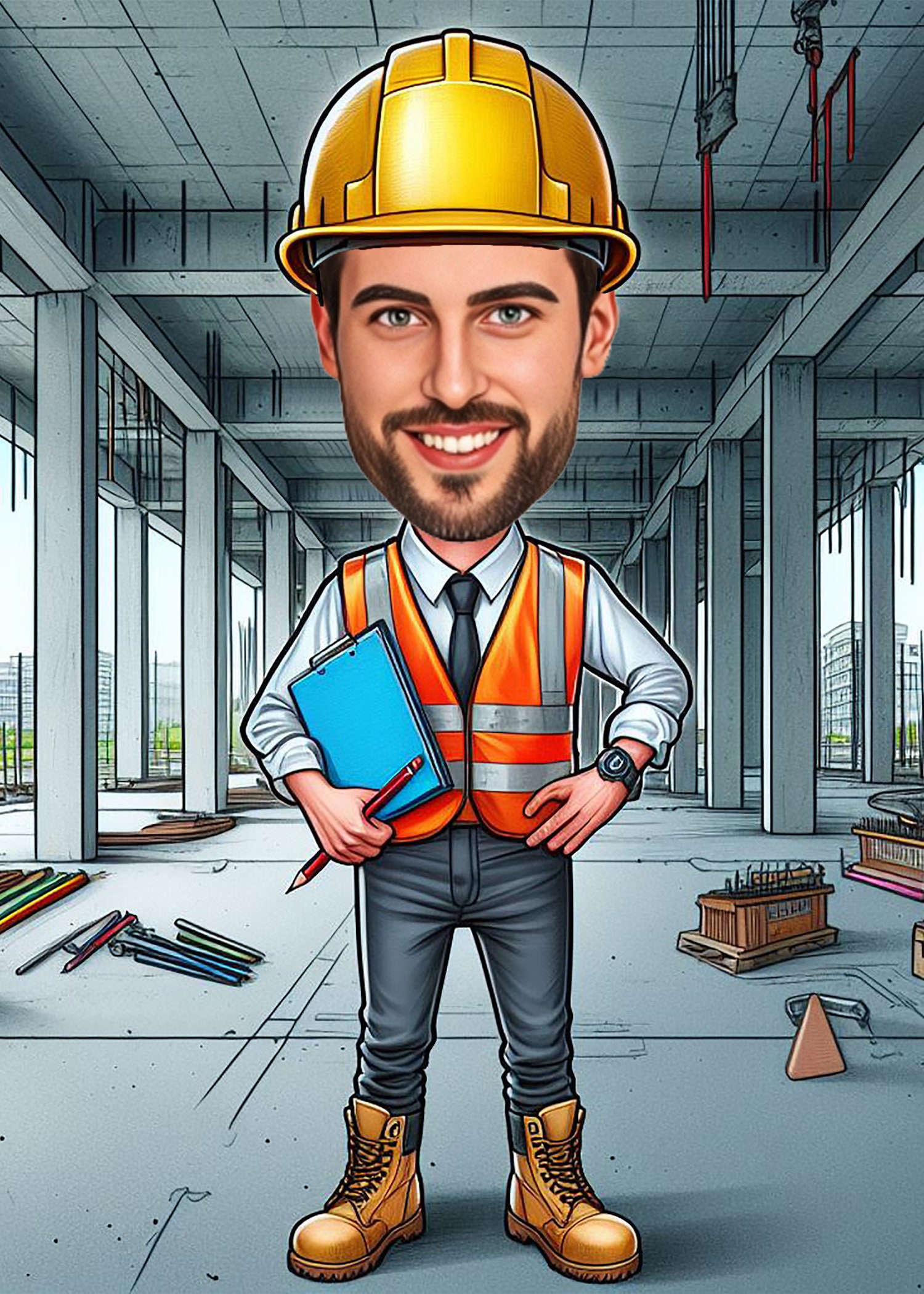 Civil Engineer Caricature, Photo to Cartoon, Construction Worker ...