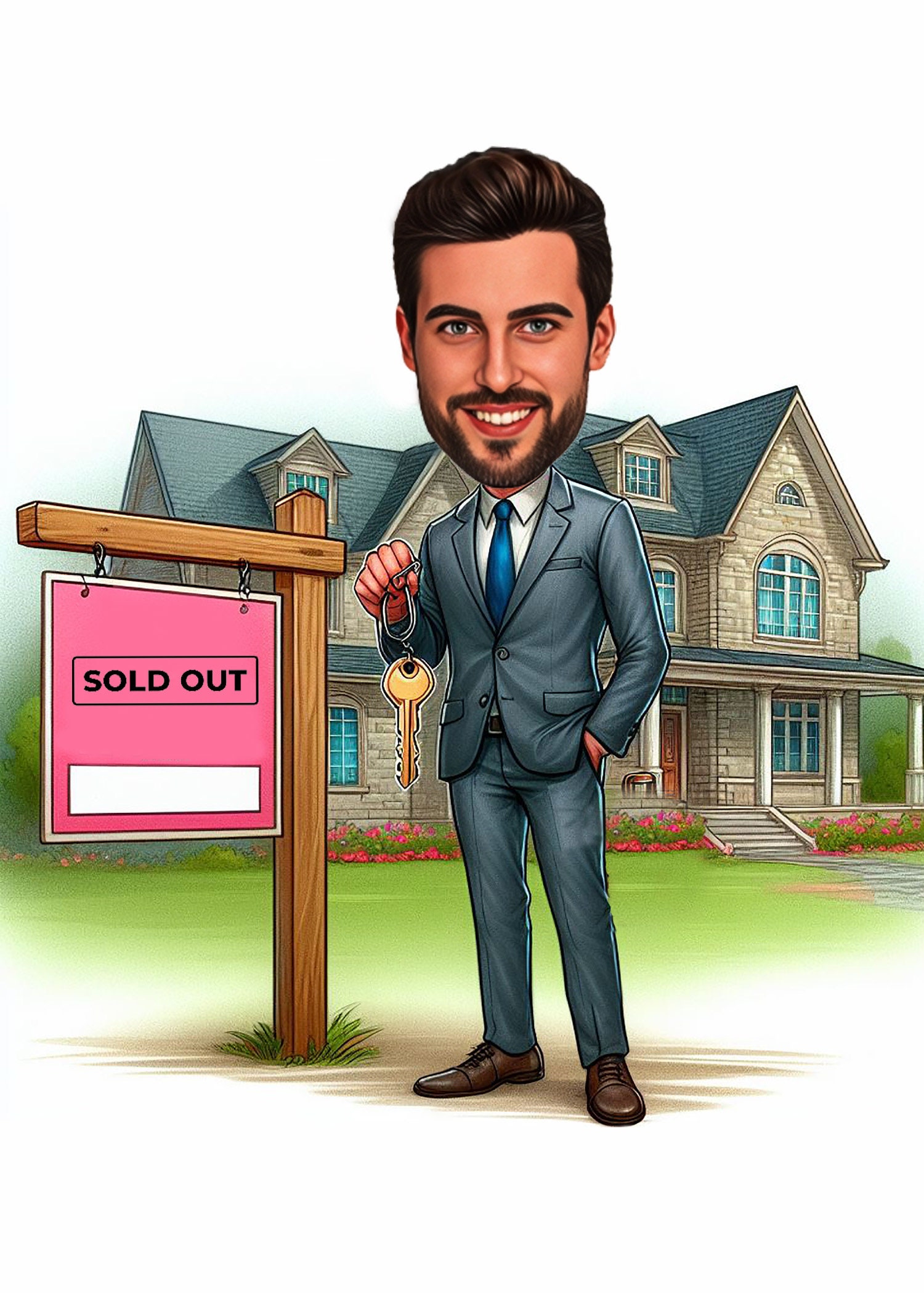 Realtor Caricature Personalized Artwork for Real Estate Professionals ...