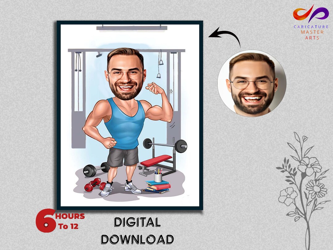 New Bodybuilder Fitness Caricature Weightlifter Muscle Cartoon Gift for ...
