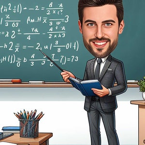 CUSTOM Maths Teacher Caricature School College University TUTOR Teacher ...