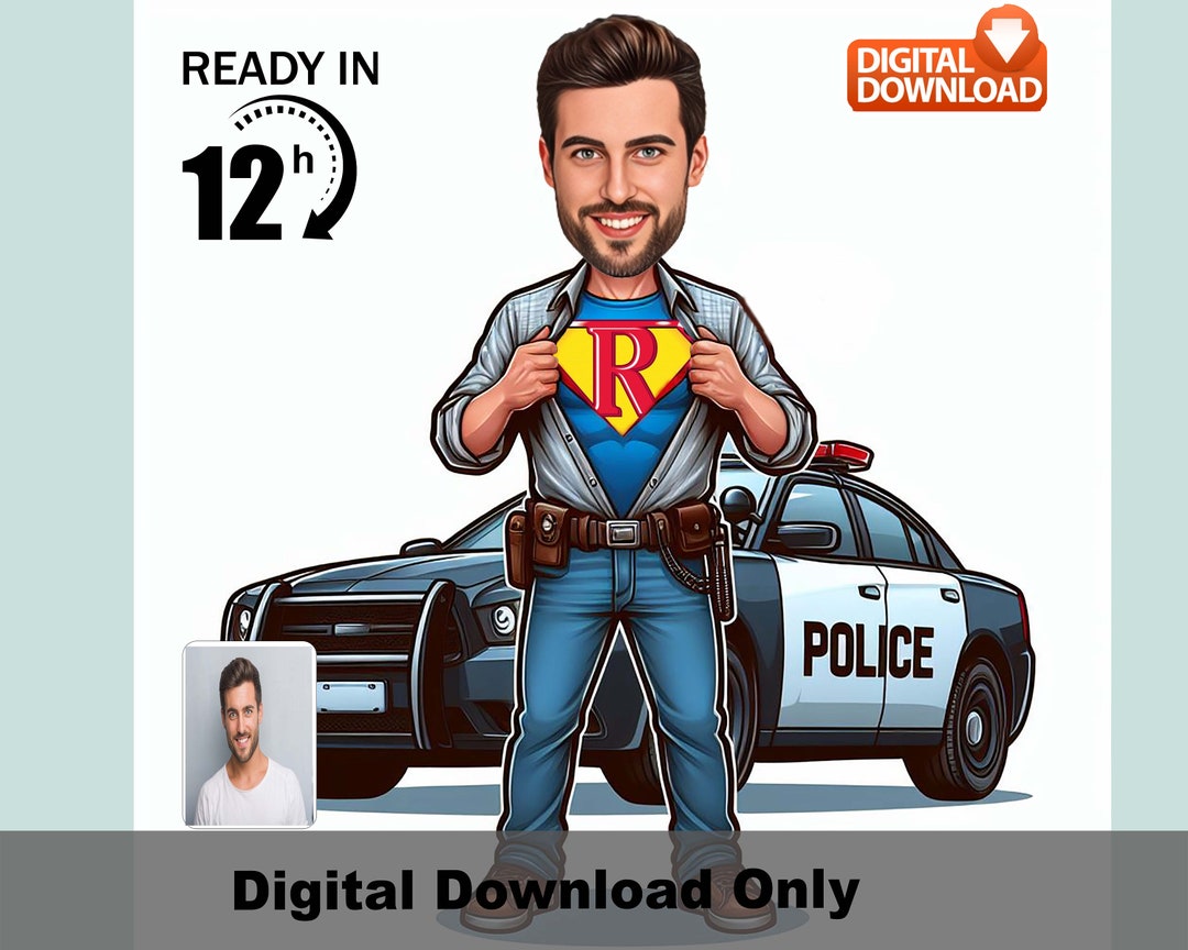 PERSONALIZED CARICATURE SUPER Police Gift Cartoon Drawing Form Photo ...