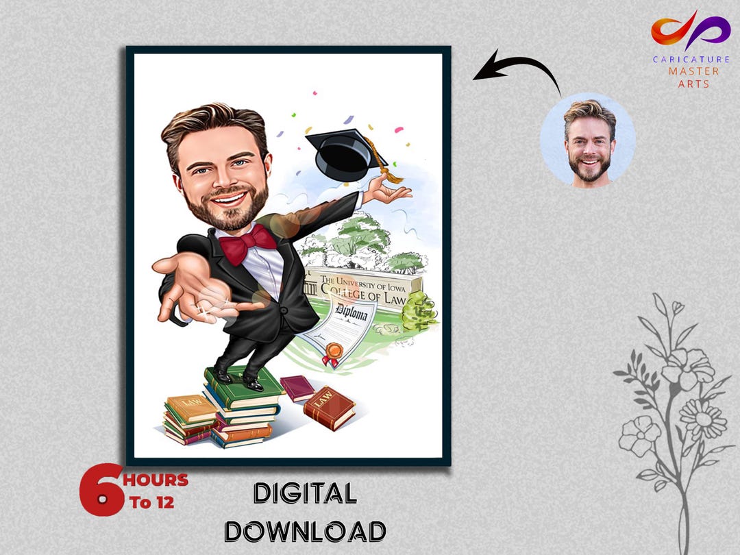 Male Boy Graduation Caricature Diploma Certification Qualification ...