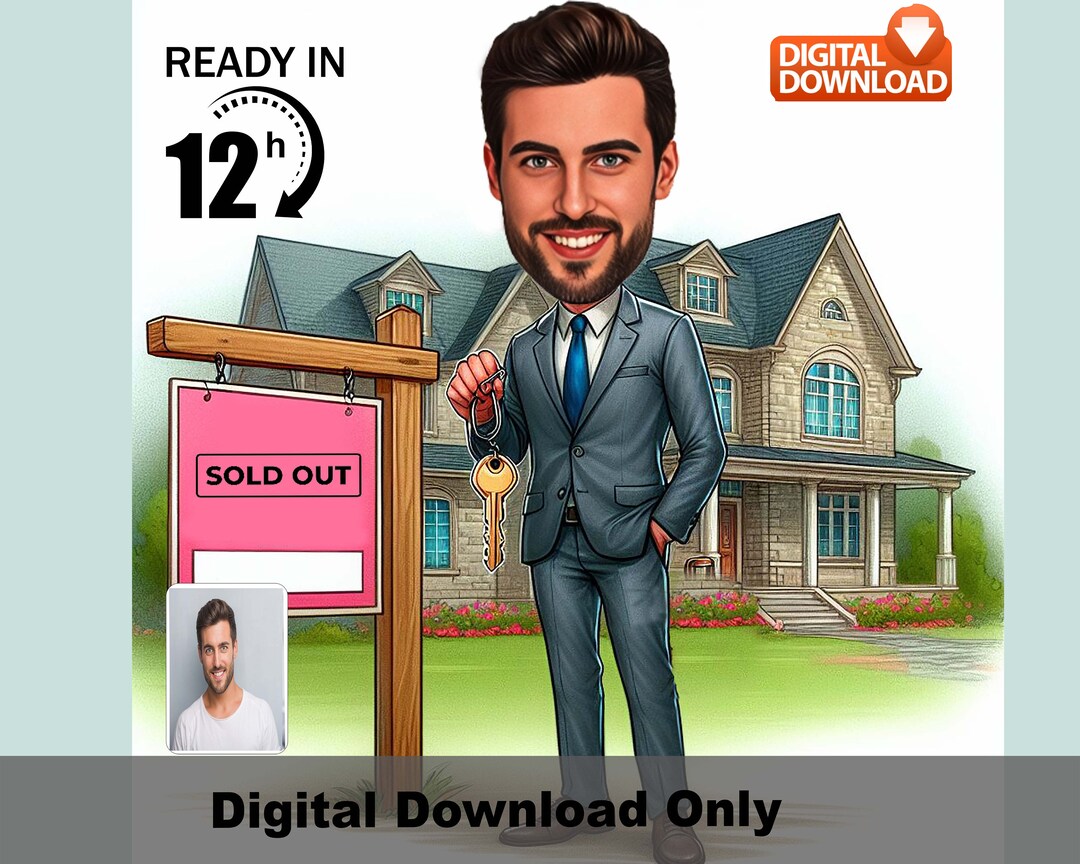 Realtor Caricature Personalized Artwork for Real Estate Professionals ...