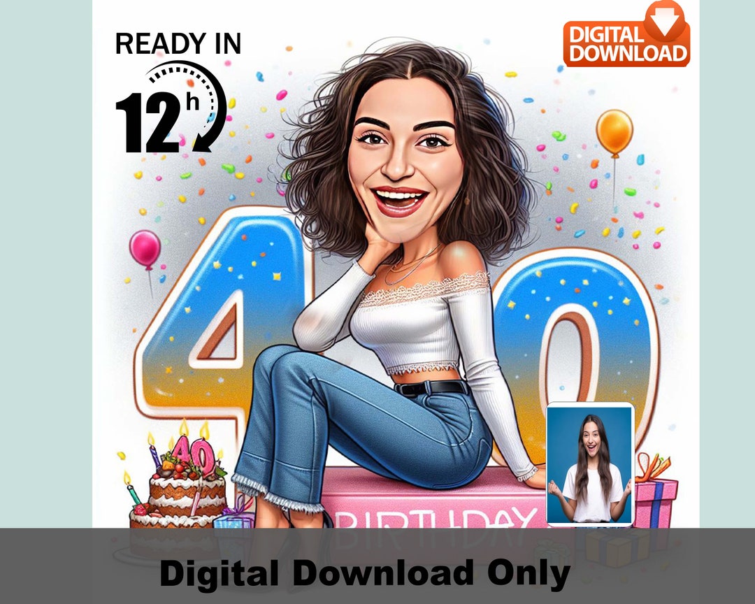 40th Birthday Extra Special Day Caricature Photo to Cartoon Birthday Caricature Birthday Gift ...