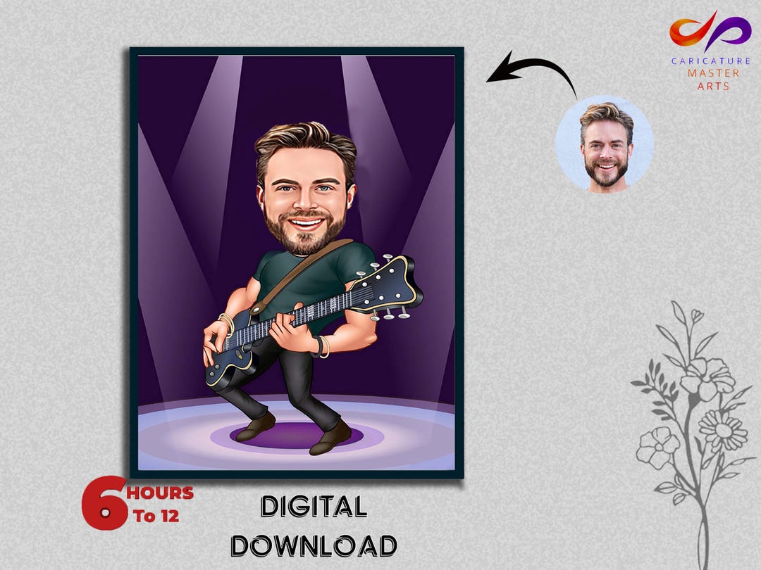 Guitarist Music Producer Cartoon Portrait Music Guitar Caricature From ...