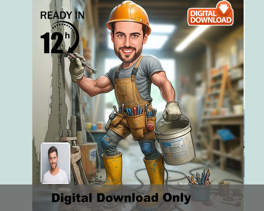 Plasterer Caricature, Photo to Cartoon, Personalized Caricature ...