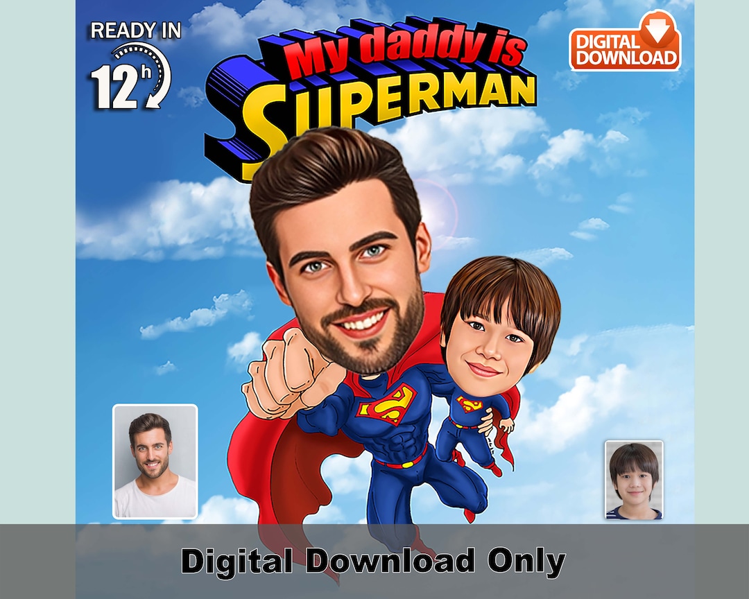 Custom FATHERSDAY CARICATURE Cartoon Drawing From Photo Super Daddy ...