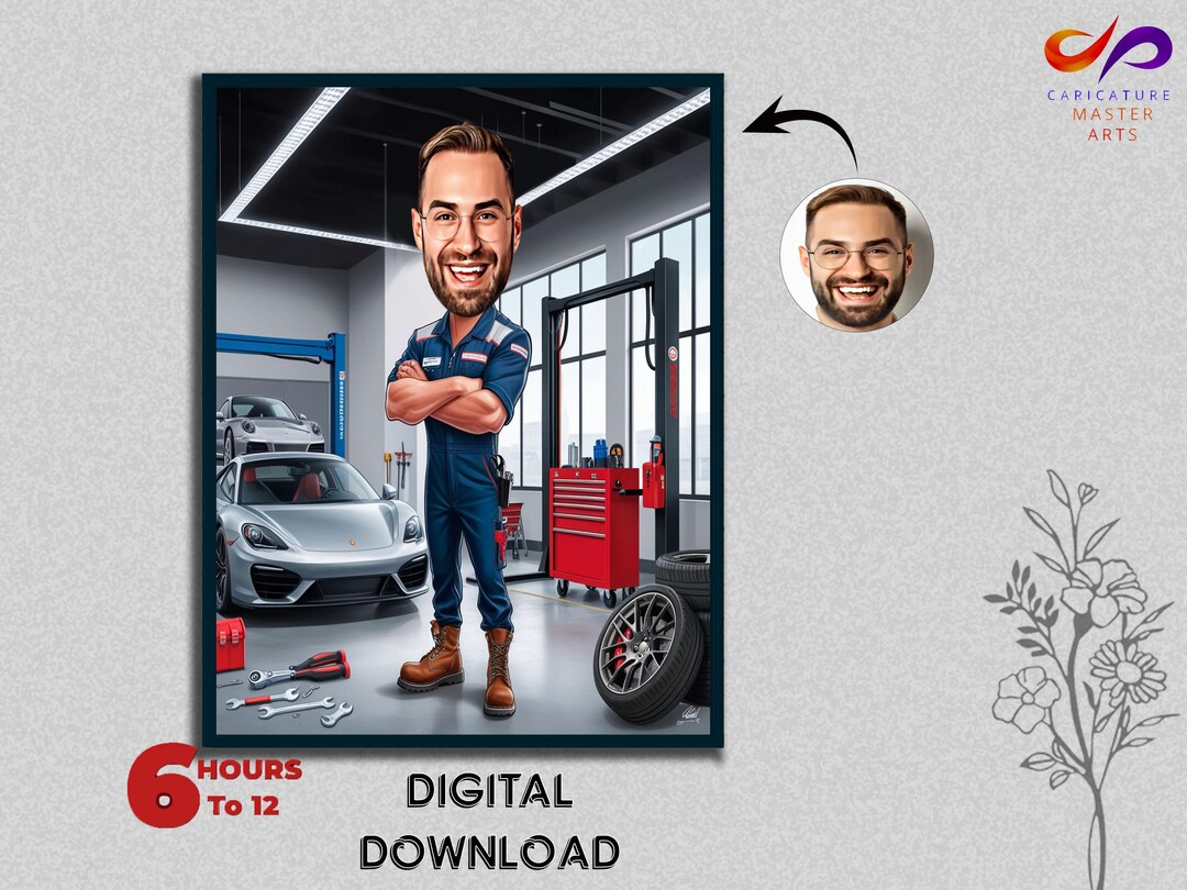 Custom Male Vehicle Garage Caricature Car Auto Service Automotive ...