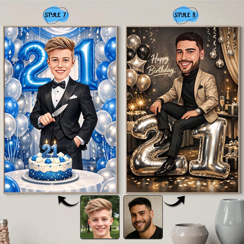 Personalized 21st Birthday Caricature, Custom Portrait Art (digital ...