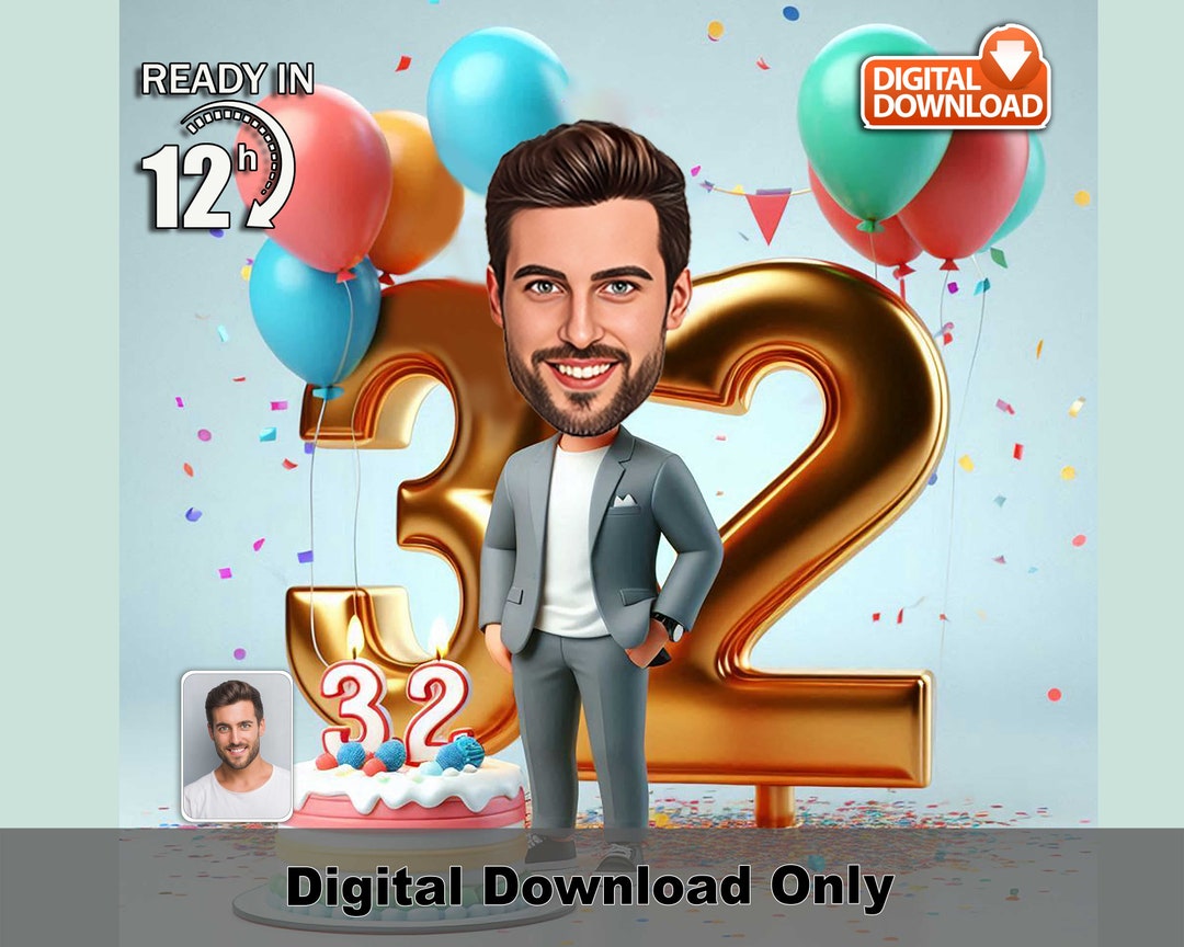 PERSONALIZED 32th BIRTHDAY Extra Special Day Caricature Photo to ...