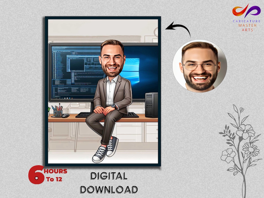 Custom Computer Engineer Caricature - Personalized IT Manager Cartoon ...