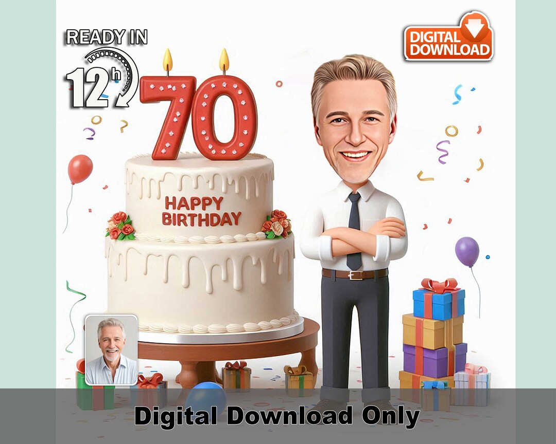 PERSONALIZED 70th BIRTHDAY Extra Special Day Caricature Photo to ...