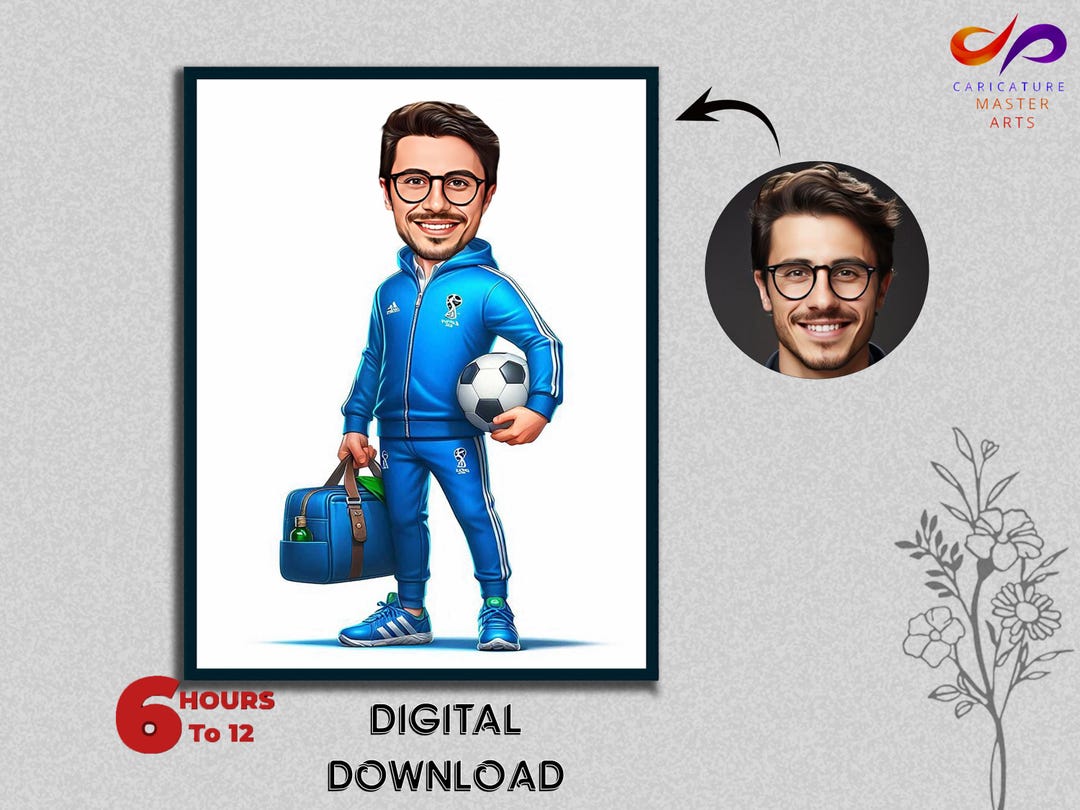 Custom Football Coach Caricature Portrait Athletic Coach Gift for Male ...