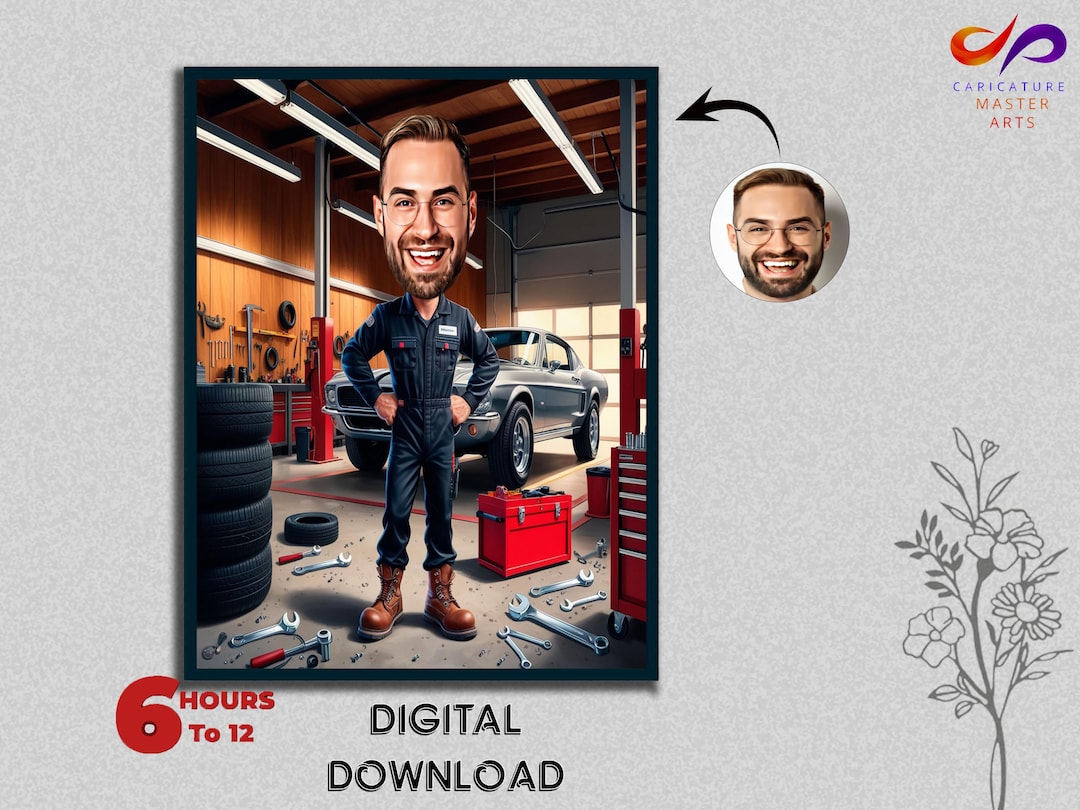 Custom Male Vehicle Garage Caricature Car Auto Service Automotive ...