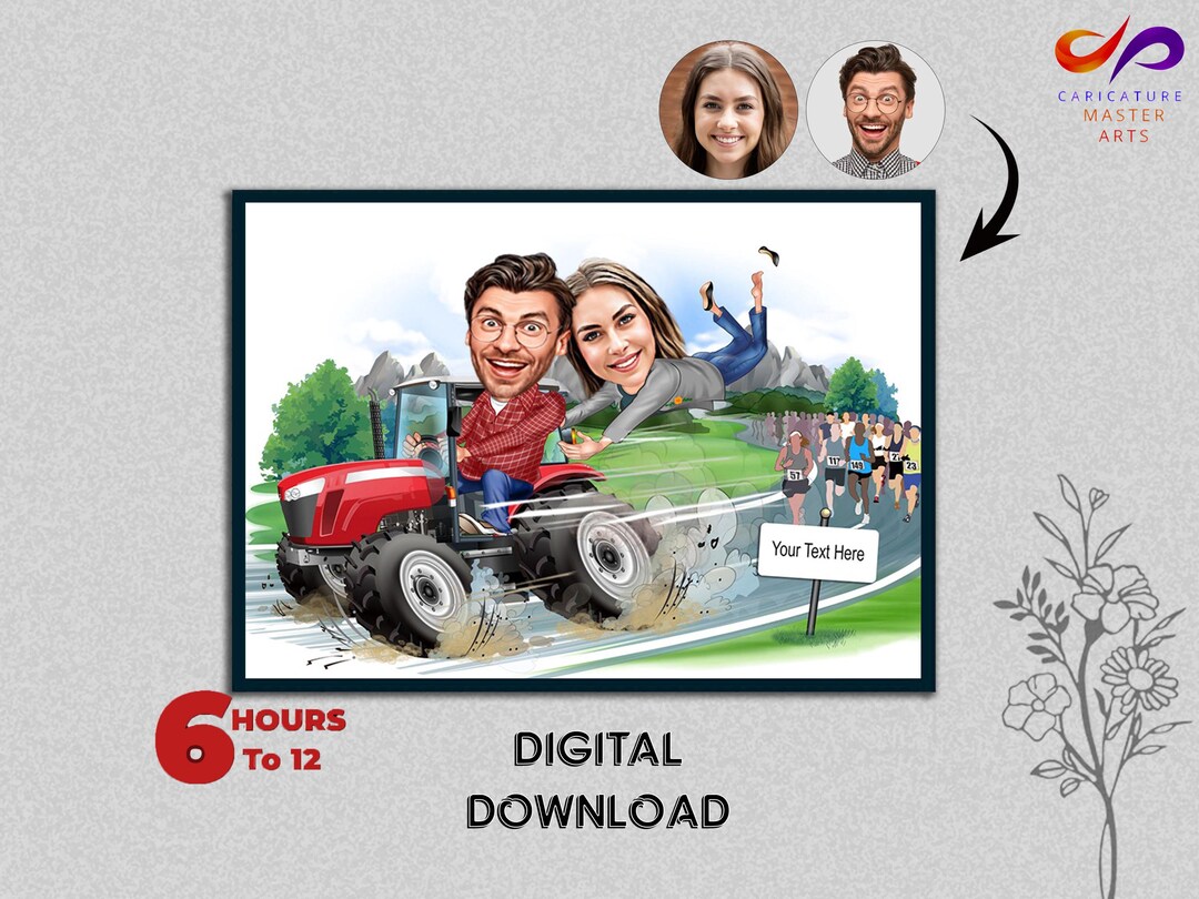 Custom Funny off Road Caricature of Romantic Couple Enjoying Luxury ...