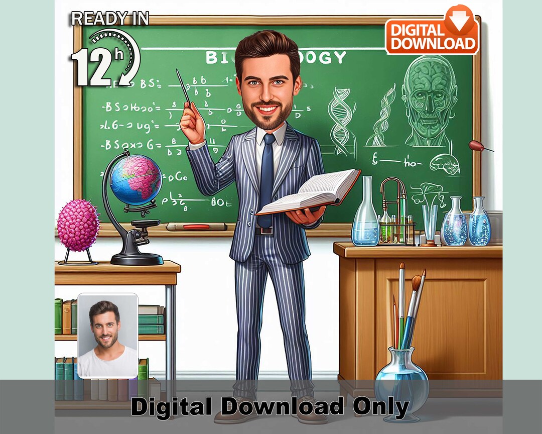 DYNAMIC Biology Teacher Caricature School College University TUTOR ...
