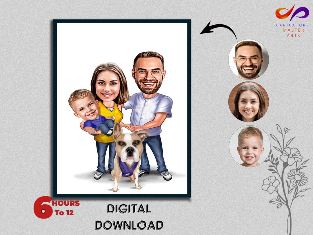 Custom Family Cartoon Portrait, Family Caricature From Photo, Family of ...