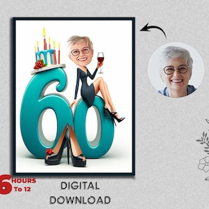 Bespoke 60th Birthday Caricature Gift Personalized Illustration Unique ...
