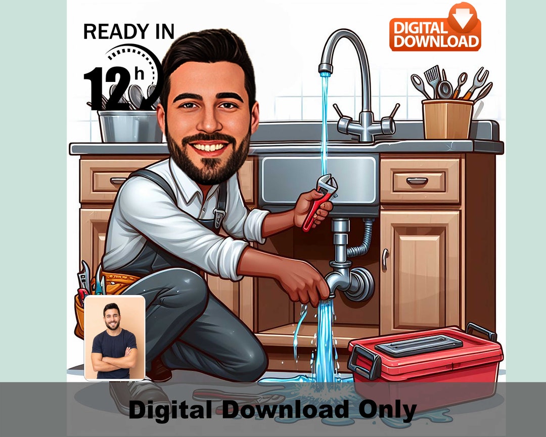 PLUMBING Pro Caricature Personalized Artwork Celebrating Skilled ...