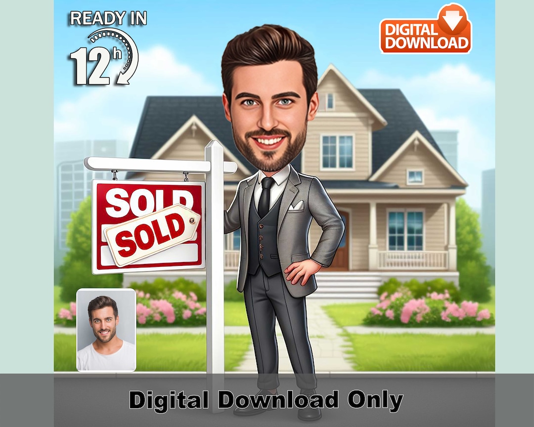 REALTOR Caricature CUSTOM Artwork for Real Estate Professionals Male ...