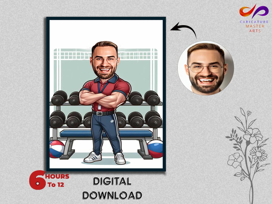 New Bodybuilder Fitness Coach Caricature Personal Trainer Cartoon Gift ...