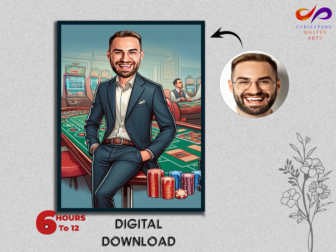 Custom Caricature of Poker Player Gambler Card Player Betting Player ...