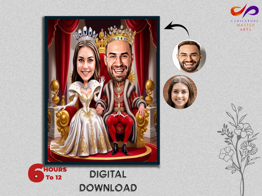 Custom Royal Couple Caricature Queen King Majestic Noble Monarch ...