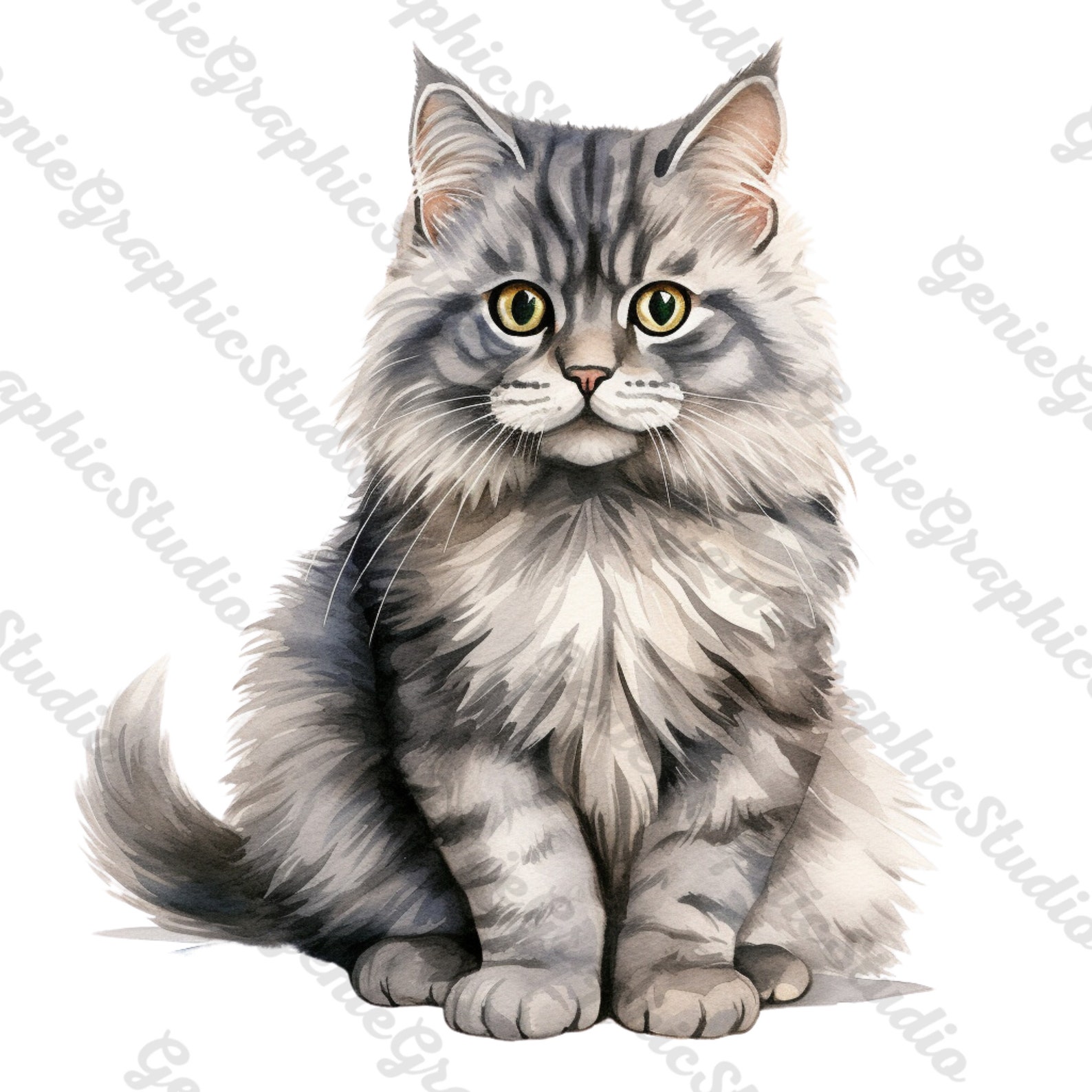 Watercolor Cat Clipart, Cute Kitten PNG, Commercial Use (digital ...