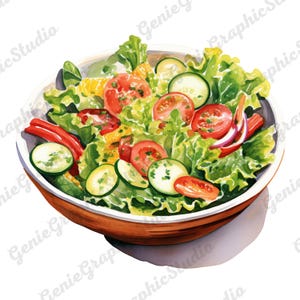 Salad Clipart, Healthy Food Png, Printable Wall Art, Watercolor Salad ...