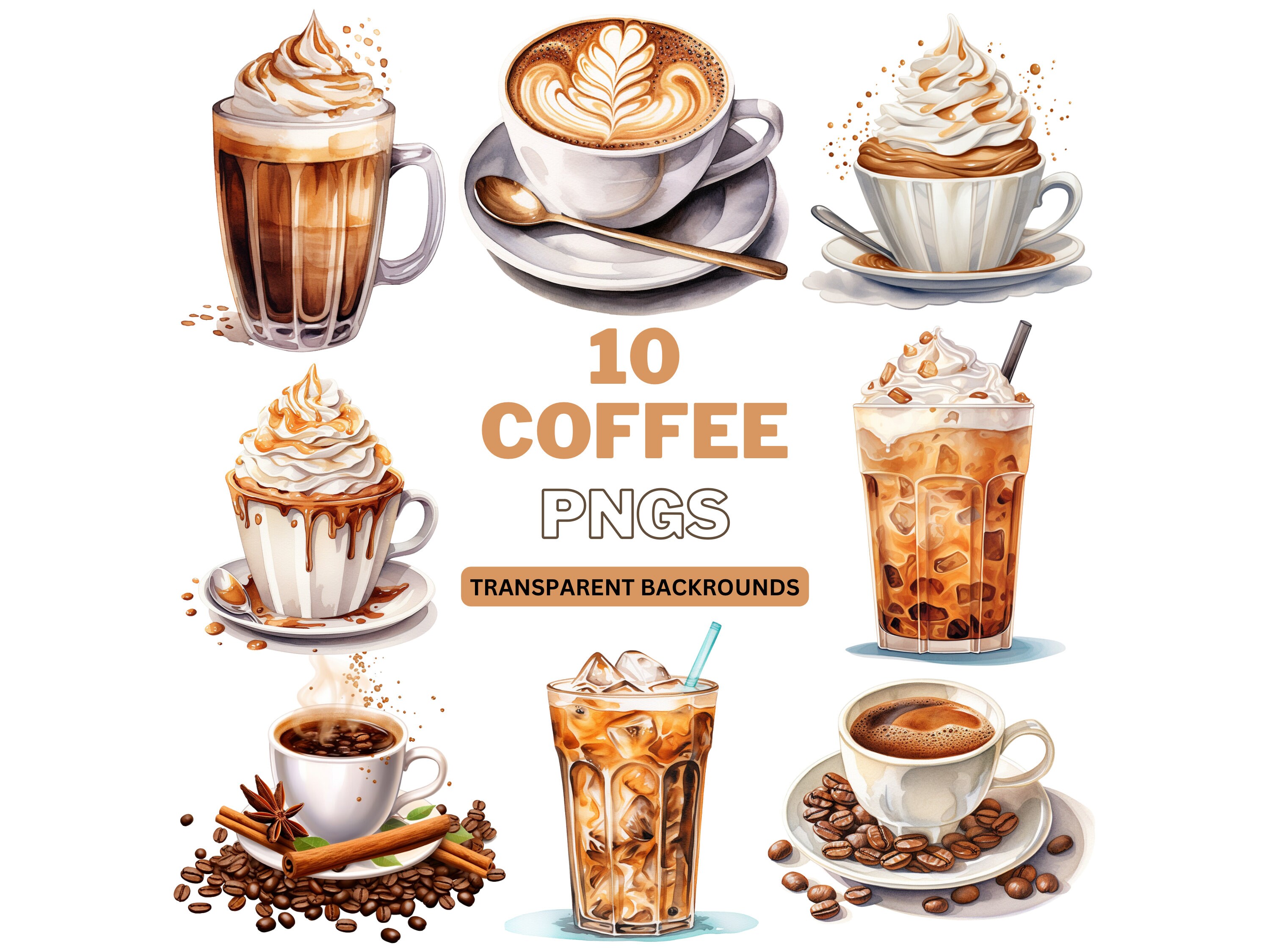 Coffee PNG Bundle Iced Coffee PNG, High Quality Graphics, T-shirt ...