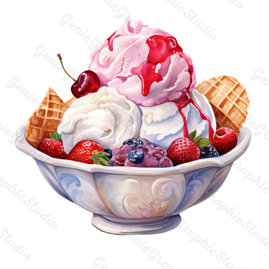 Ice Cream Clipart, Food Clipart, Dessert Clipart, Fruit PNG, Spring ...