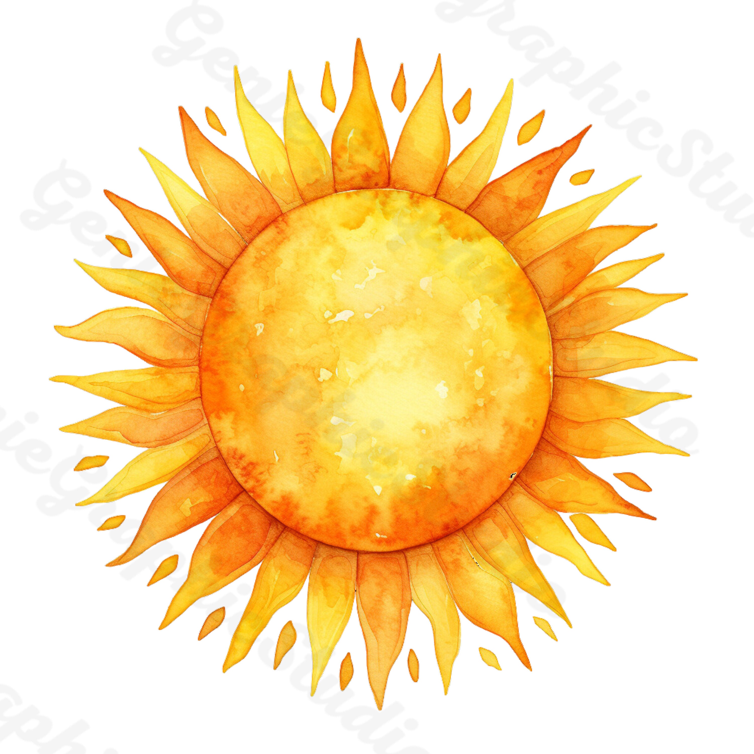 Sun Clipart, Watercolor Sun Png, Summer Clipart, Sunshine Clipart ...