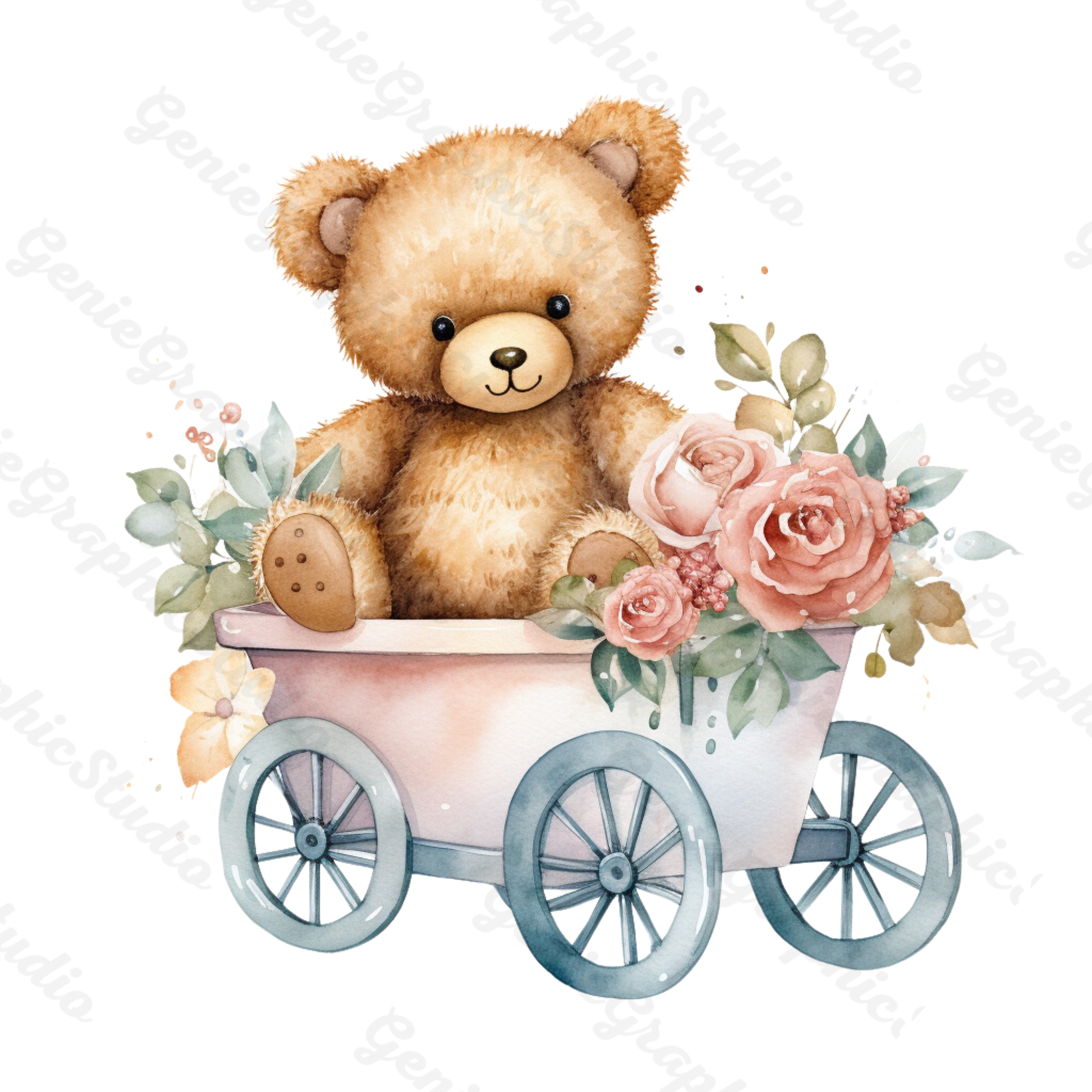 Watercolor Teddy Bear Clipart, Baby Shower Clipart, Nursery Decor ...