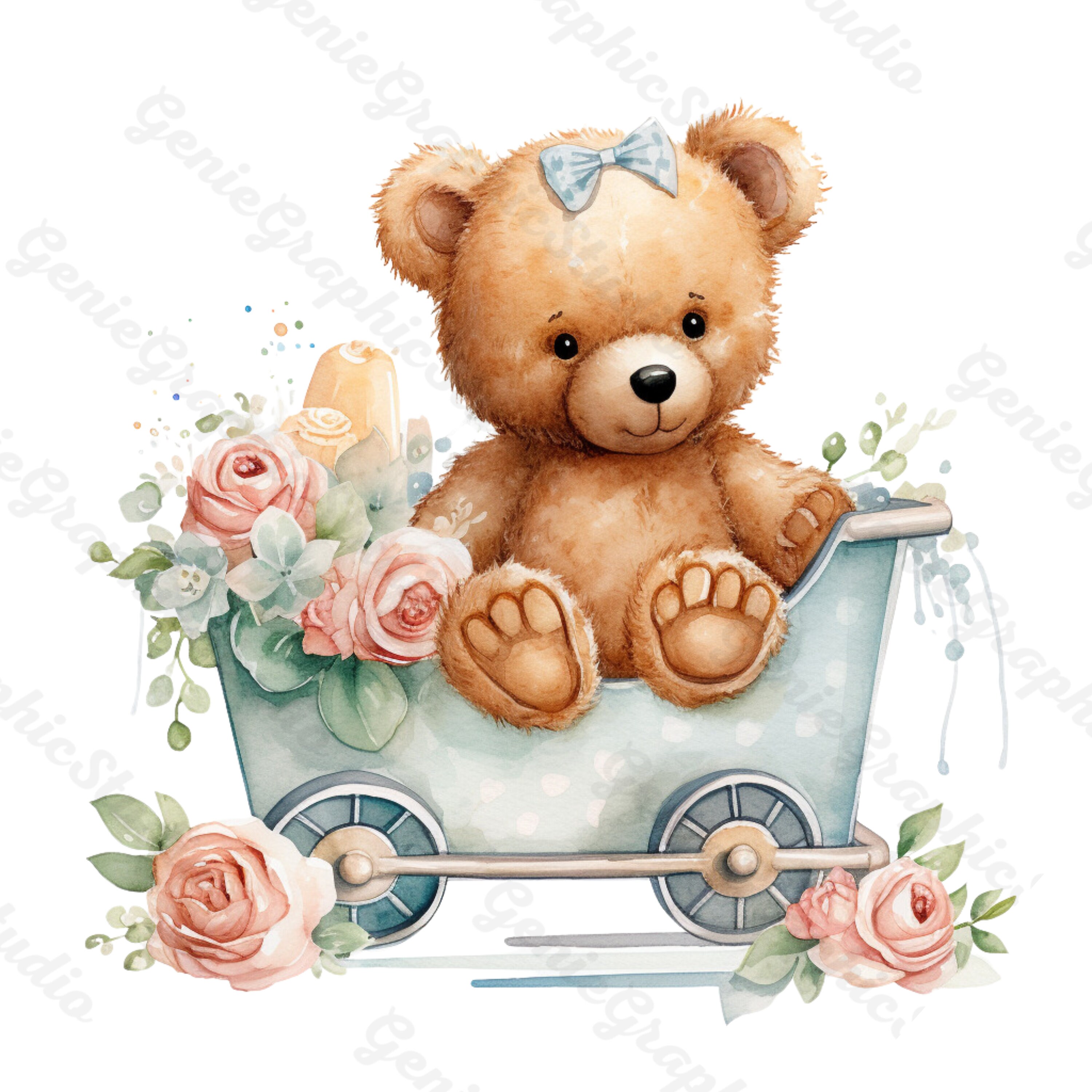 Watercolor Teddy Bear Clipart, Baby Shower Clipart, Nursery Decor ...