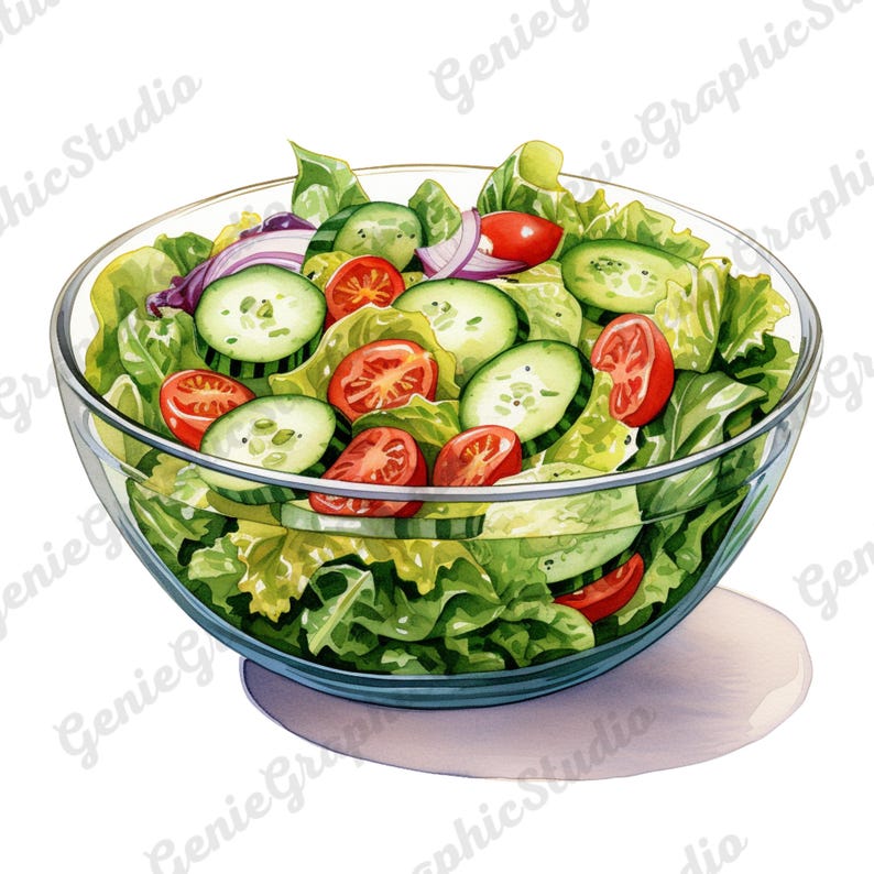 Salad Clipart, Healthy Food Png, Printable Wall Art, Watercolor Salad ...