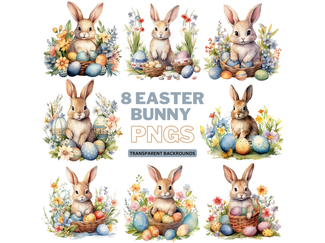 Watercolor Easter Bunny Clipart Bundle (PNG) - Etsy
