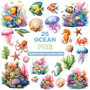 Ocean Clipart, Under the Sea Clipart, Watercolor Sea Creatures, Ocean ...