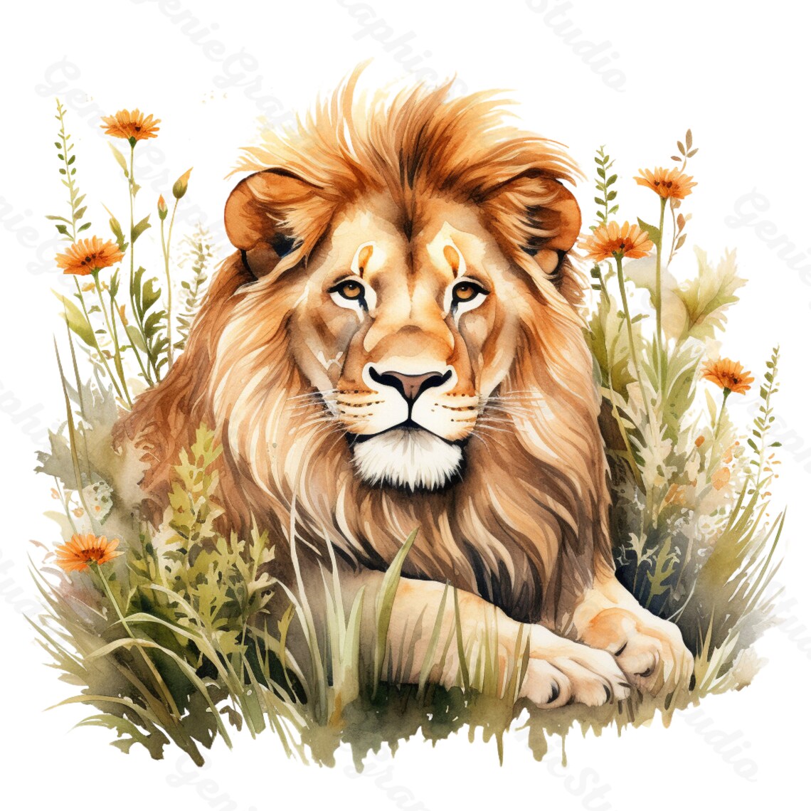 Watercolor Lion Clipart: Safari Animal PNG Bundle (digital Download) - Etsy